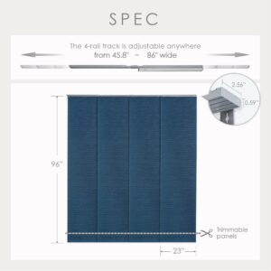 GoDear Design Adjustable Vertical Blinds for Sliding Glass Doors 45.8"- 86" W x 96" H, Extendable Sliding Panel Track Blinds for Windows, Blue Shimmering Trimmable Fabric Panels, Semi-Sheer, Sapphire