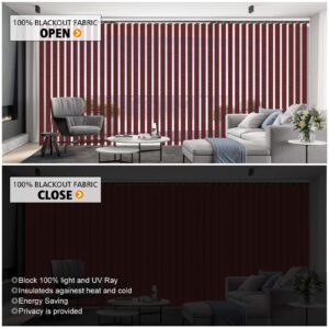 Cordless Vertical Blinds Window Blind, Blackout Fabric Vertical Blind, Energy Saving UV Protection Noice Reduce Vertical Blinds for Sliding Glass Doors, Patio Doors, Wine Red