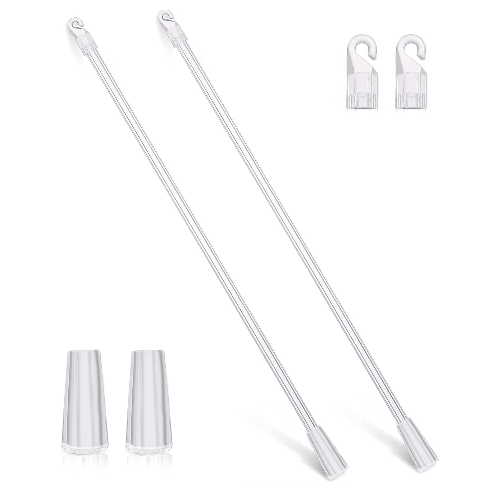 Grevosea 2 Pieces 12 Inches Blind Wand Vertical Blinds Replacement Parts Clear Plastic Blind Opener Long Window Blind Stick Tilt Rod with Hooks and Grips Rod for Vertical & Wood & Cordless Blinds