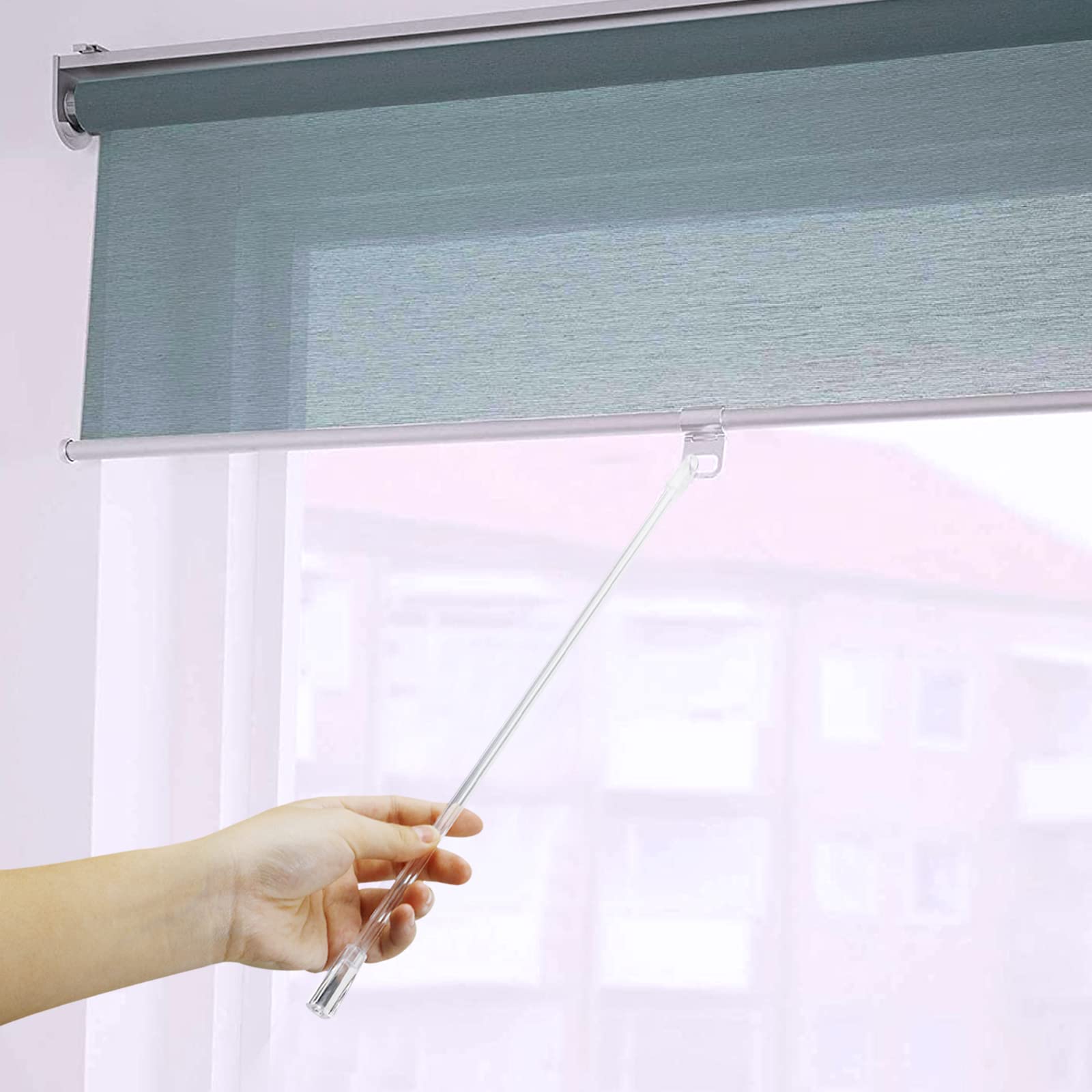 17 Inches Long 2 Pieces Blind Wand Vertical Blinds Replacement Parts, Clear Blind Rod with Hook and Grip, Plastic Blind Opener Long Window Blind Stick Tilt Rod