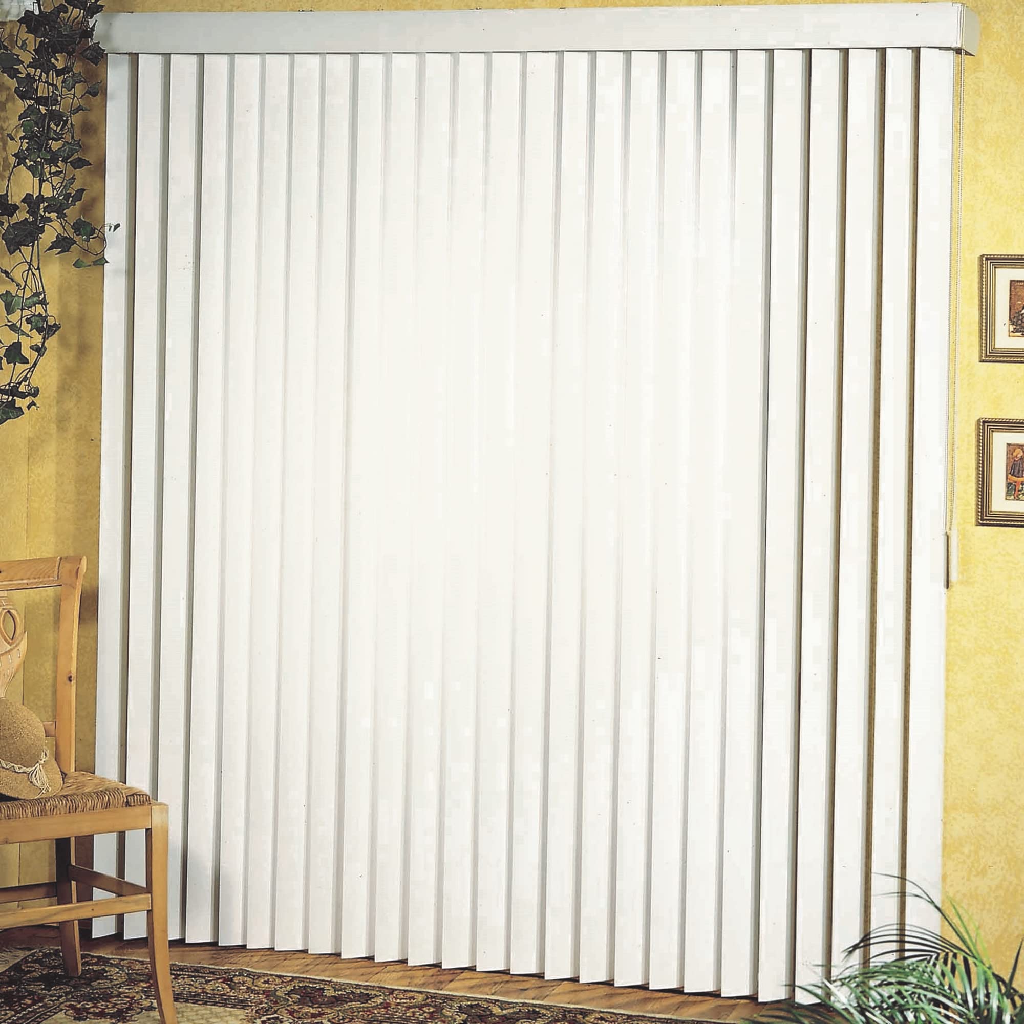 Vertical Hard Window Patio Blinds - White, 84" L x 78" W Plain & 3-1/2-Inch Vane - Easy Installation for All Patio Doors, Hardware Included - Aluminum Track for Durability, Anti-Static Slats