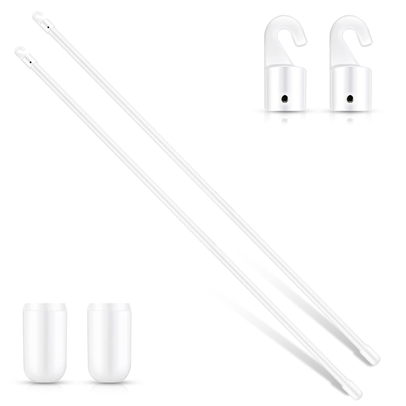 Bokon 2 Pieces PVC Blind Wand White Vertical Blinds Rod Replacement Parts Blind Wand with Hook and Handle Blind Opener Stick Curtain Wand Tilt Rod for Windows Accessory (24 Inch)