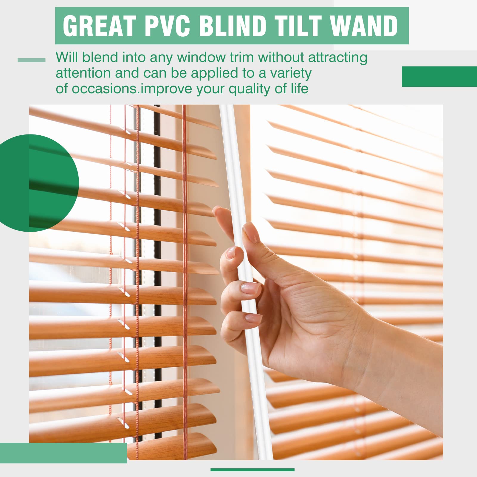 Bokon 2 Pieces PVC Blind Wand White Vertical Blinds Rod Replacement Parts Blind Wand with Hook and Handle Blind Opener Stick Curtain Wand Tilt Rod for Windows Accessory (24 Inch)