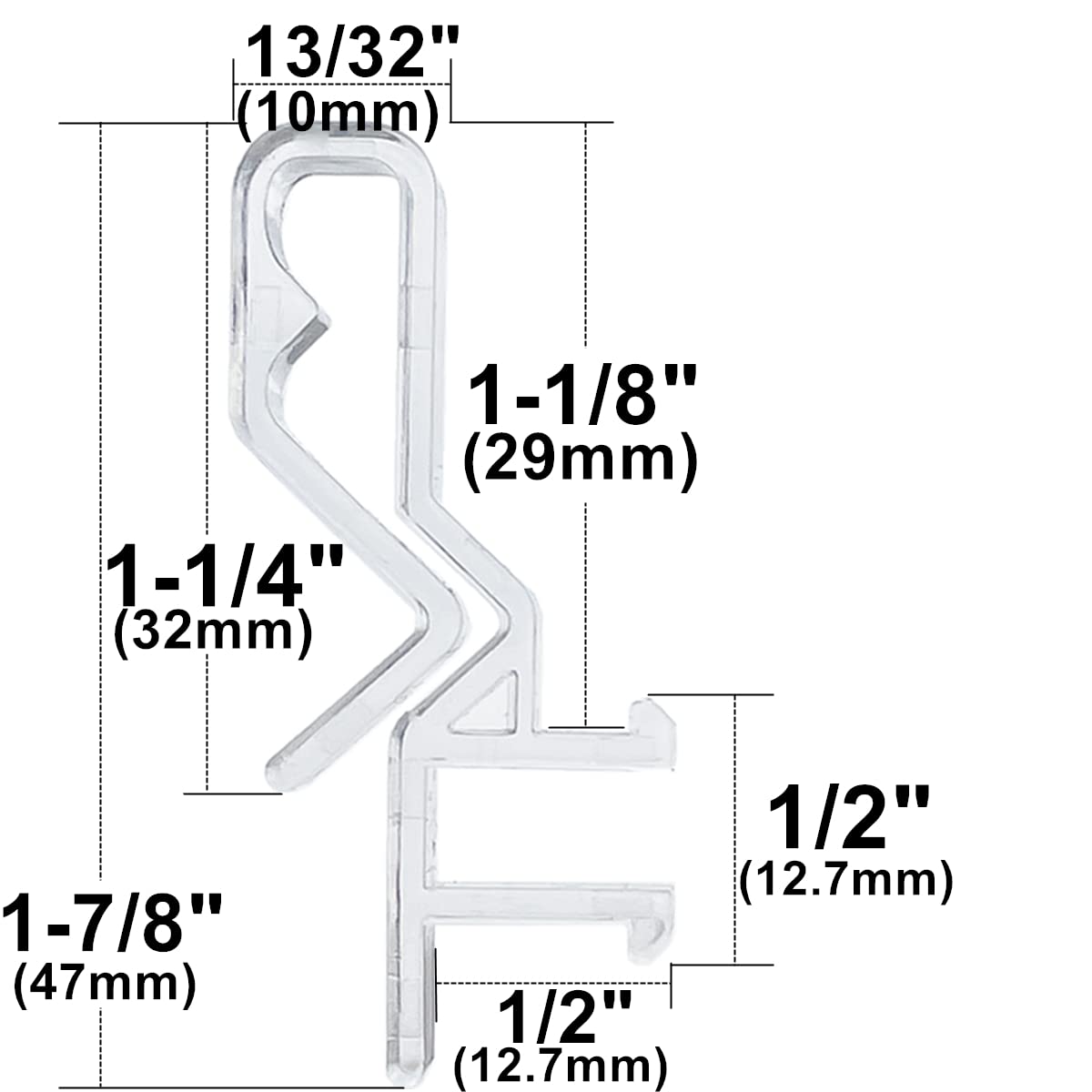 Hidden Channel Valance Clips 1-7/8inch 10pcs Clear Color for Faux and Real Wood Window Blinds Retainer Holder Clip for The Valance with a Groove in The Back