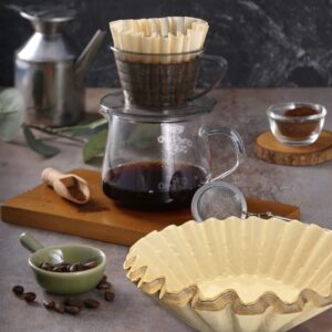 Natural Unbleached Brown Biodegradable Extra Large Coffee Filters 10, 12, 13, 14, 15 Cup Basket for Commercial, Home Coffee Maker Extra High Extra Wide, Anti ground, 9.75" Flattened Diameter (100 Pcs)