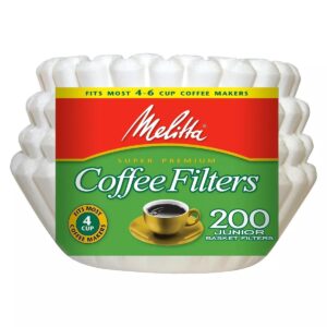 melitta junior basket coffee filters 200-count, white, 4-6 cups (pack of 3)