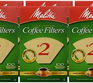 Melitta #2 Cone Coffee Filters, Unbleached Natural Brown, 100 Count (Pack of 6) 600 Total Filters Count - Packaging May Vary