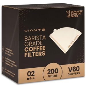 vianté v60 cone coffee paper filters. size 02#. 200 count. brown unbleached filters from natural bamboo fibers. for pour over drippers. 2-4 cups.