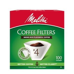 melitta #4 cone coffee filters, white, 100 count (pack of 6) 600 total filters count - packaging may vary