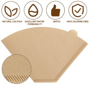 XINRUI 200 PCS #4 Cone Coffee Filter for Ninja Dual Brew Coffee Maker, Disposable 8-12 Cups Coffee Paper Filters Natural Brown Unbleached Coffee Filters for Pour Over and Drip Coffee Maker