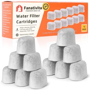 12 pack keurig filter replacement by fanativita, water filter cartridges, fit all keurig coffee makers (2-year supply)