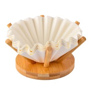 basket coffee filter holder storage - cafemasy bamboo coffee filters rack dispenser for home kitchen coffee bar counter decor