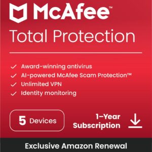 McAfee Total Protection 2024 | 5 Device | Cybersecurity Software Includes Antivirus, Secure VPN, Password Manager, Dark Web Monitoring