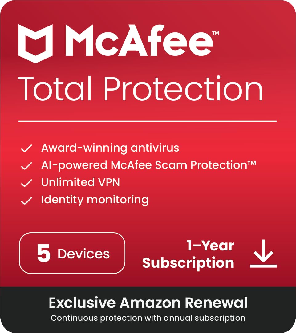 McAfee Total Protection 2024 | 5 Device | Cybersecurity Software Includes Antivirus, Secure VPN, Password Manager, Dark Web Monitoring