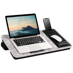 lapgear extra large adjustable lap desk with gel wrist rest, mouse pad, phone holder, device ledge, and booster cushion - white marble - fits up to 17.3 inch laptops - style no. 88101