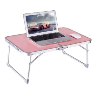 foldable laptop and bed table with storage, portable mini lap desk for legs, ideal for study, reading, picnic, breakfast,and more (pink)