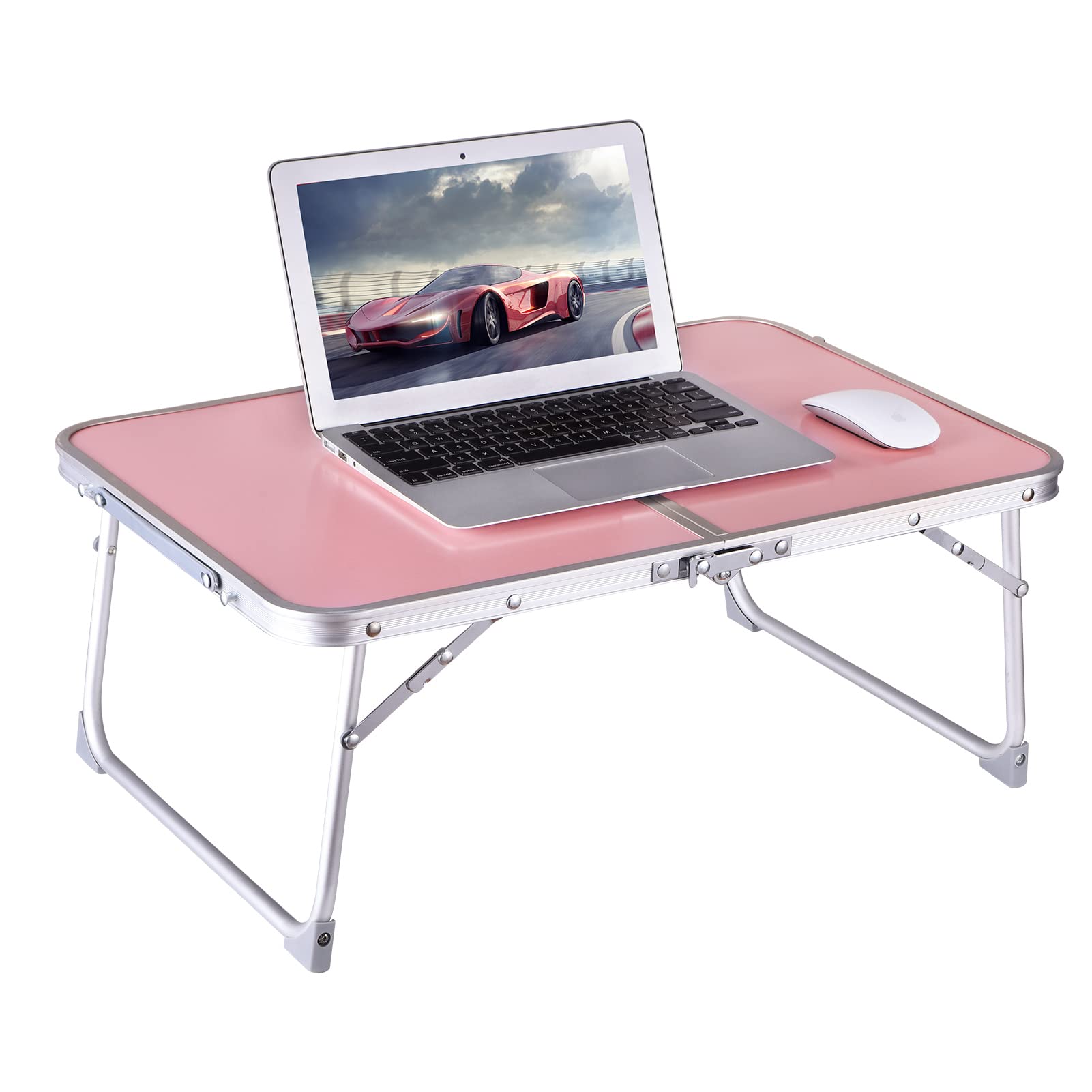 Foldable Laptop and Bed Table with Storage, Portable Mini Lap Desk for Legs, Ideal for Study, Reading, Picnic, Breakfast,and More (Pink)