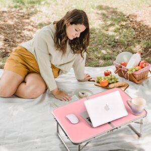 Foldable Laptop and Bed Table with Storage, Portable Mini Lap Desk for Legs, Ideal for Study, Reading, Picnic, Breakfast,and More (Pink)