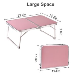 Foldable Laptop and Bed Table with Storage, Portable Mini Lap Desk for Legs, Ideal for Study, Reading, Picnic, Breakfast,and More (Pink)