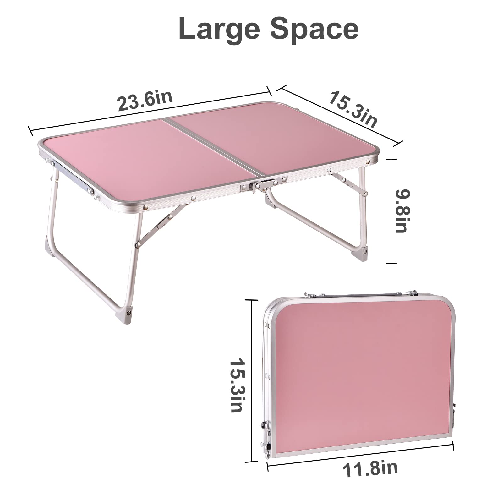 Foldable Laptop and Bed Table with Storage, Portable Mini Lap Desk for Legs, Ideal for Study, Reading, Picnic, Breakfast,and More (Pink)