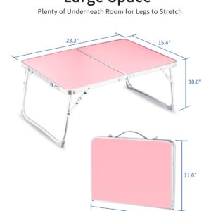 Foldable Laptop Desk, SUVANE Breakfast Serving Bed Tray, Portable Mini Picnic Table Storage Space Lap Desk Reading Holder(Pink)