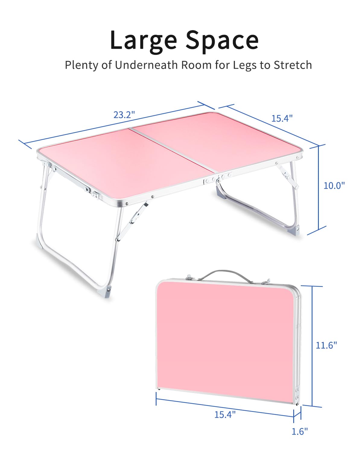 Foldable Laptop Desk, SUVANE Breakfast Serving Bed Tray, Portable Mini Picnic Table Storage Space Lap Desk Reading Holder(Pink)