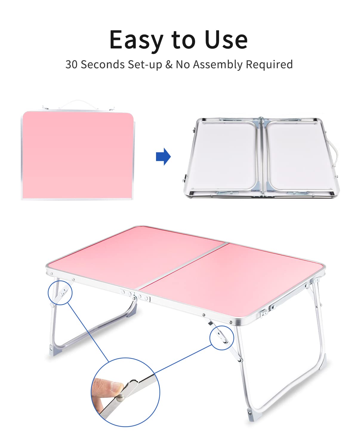 Foldable Laptop Desk, SUVANE Breakfast Serving Bed Tray, Portable Mini Picnic Table Storage Space Lap Desk Reading Holder(Pink)