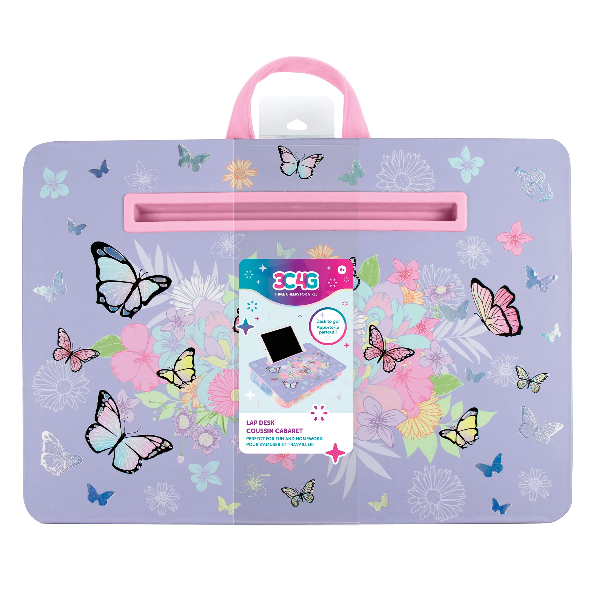 Three Cheers for Girls - Butterly Lap Desk - Lap Desk with Cushion for Kids - Large Laptop Lap Desk with Cushion - Kids Lap Desk Tray for Car - Computer Lap Desk with Storage for Tables, Pens & More