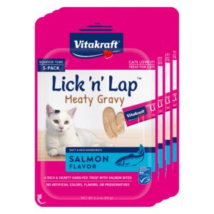 vitakraft lick 'n' lap meaty gravy cat – salmon – great for bonding – low calorie wet cat treat​ - 20 pack