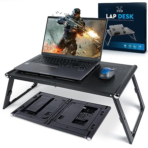 Lazy Artisan Lap Desk for Laptop - Portable Foldable Laptop Bed Desk with Dual USB Cooling Fans and Tablet Clamp with Stopper, Laptop Desk for Reading, Writing, Working in Bed