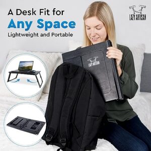 Lazy Artisan Lap Desk for Laptop - Portable Foldable Laptop Bed Desk with Dual USB Cooling Fans and Tablet Clamp with Stopper, Laptop Desk for Reading, Writing, Working in Bed