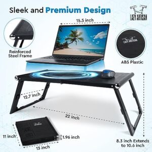 Lazy Artisan Lap Desk for Laptop - Portable Foldable Laptop Bed Desk with Dual USB Cooling Fans and Tablet Clamp with Stopper, Laptop Desk for Reading, Writing, Working in Bed