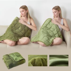 small weighted blanket for adults and kids(double-sided),weighted lap pad 7lbs throw for travel,calming,relaxation-reversible warm crystal velvet and cooling tencel,machine washable,green 29x24 inches