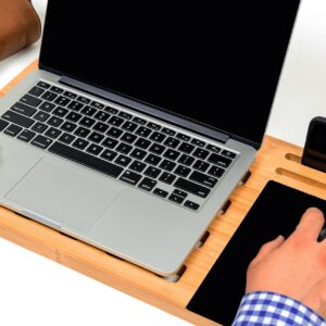 Bookaholic Lap Desk| Enhanced Organic Bamboo Lap Tray with Vent Holes & Built-in Fabric Covered Mouse Pad for 11",13",15" Laptops| Computer,Tablet, Phone Stand