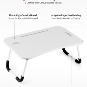 FISYOD Foldable Laptop Table, Portable Lap Desk Bed Table Tray, Laptop Stand with Cup Holder & Tablet Slot & Lifting Handle for Working Writing Drawing & Eating (White)