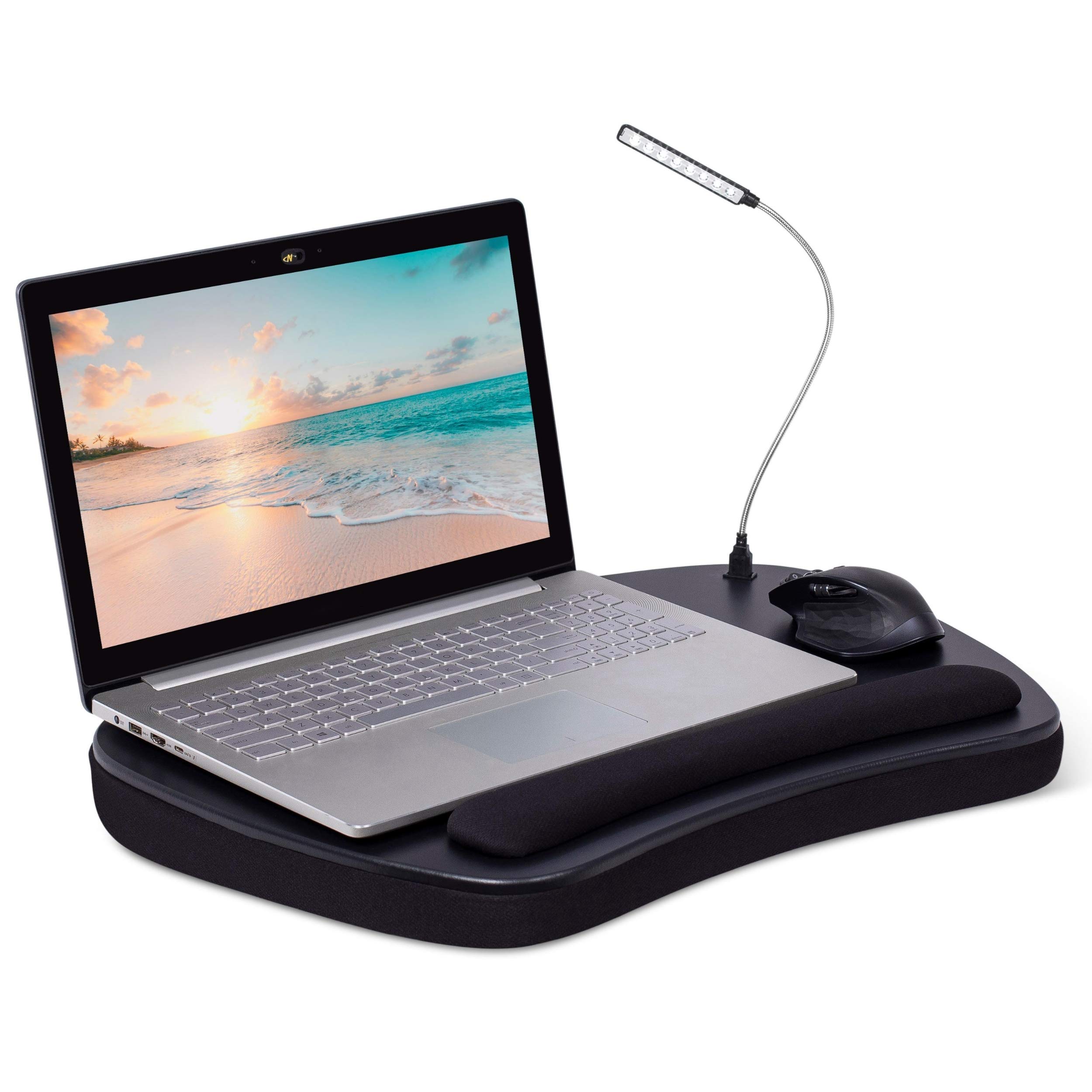 BIRDROCK HOME Oversized Lap Desk with Memory Foam Cushion | Wrist Rest Cushion and USB Light | Fits Laptops Up to 17" | Matte Black | Portable Office Desk | Work from Home