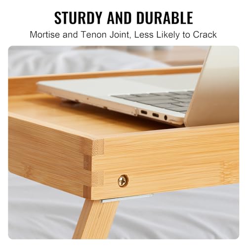 VEVOR 2-Pack Bed Tray Table with Foldable Legs, Bamboo Breakfast Tray for Sofa, Bed, Eating, Snacking, and Working, Folding Serving Laptop Desk Tray, Portable Food Snack Platter for Picnic, 15.7"x11"