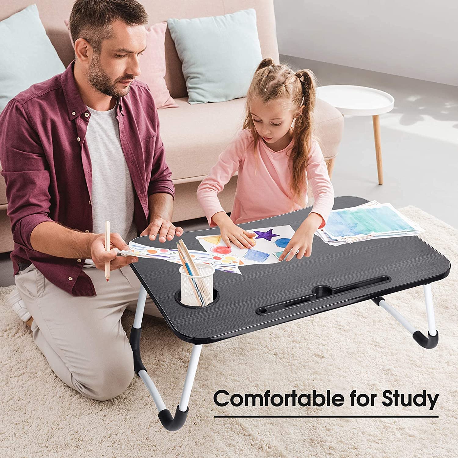 Laptop Bed Table Desk, Lap Desk for Adults, Bed Desk for Laptop and Writing, Laptop Bed Table Tray for Eating and Laptop, Laptop Stand for Bed Couch, Black