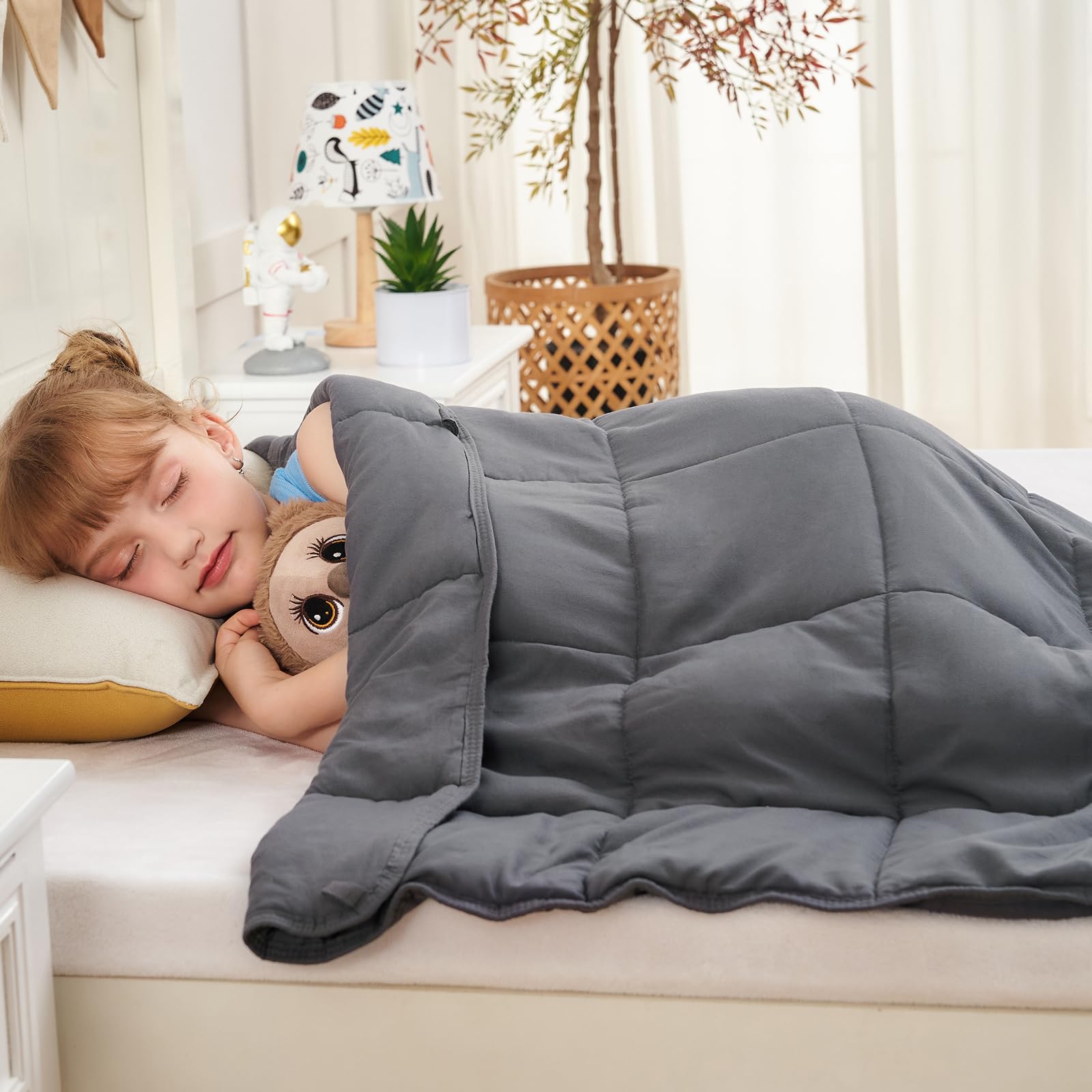 yescool Weighted Blanket Kids 5 Pounds Childrens Cooling Weighted Lap Blanket, Kid Grey Heavy Blanket for Sleeping, Washable Cooling Weighted Throw Blanket Perfect for 5+ Years 40-60lbs, 36"x48"