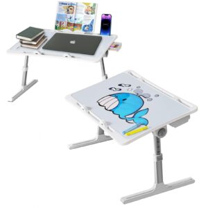 ogranee kids lap desk, dry erase table adjustable angles height, dry erase board for kids with drawer & dry eraser markers, foldable bed desk for laptop and writing, drawing, reading, white（24"*16.5"）