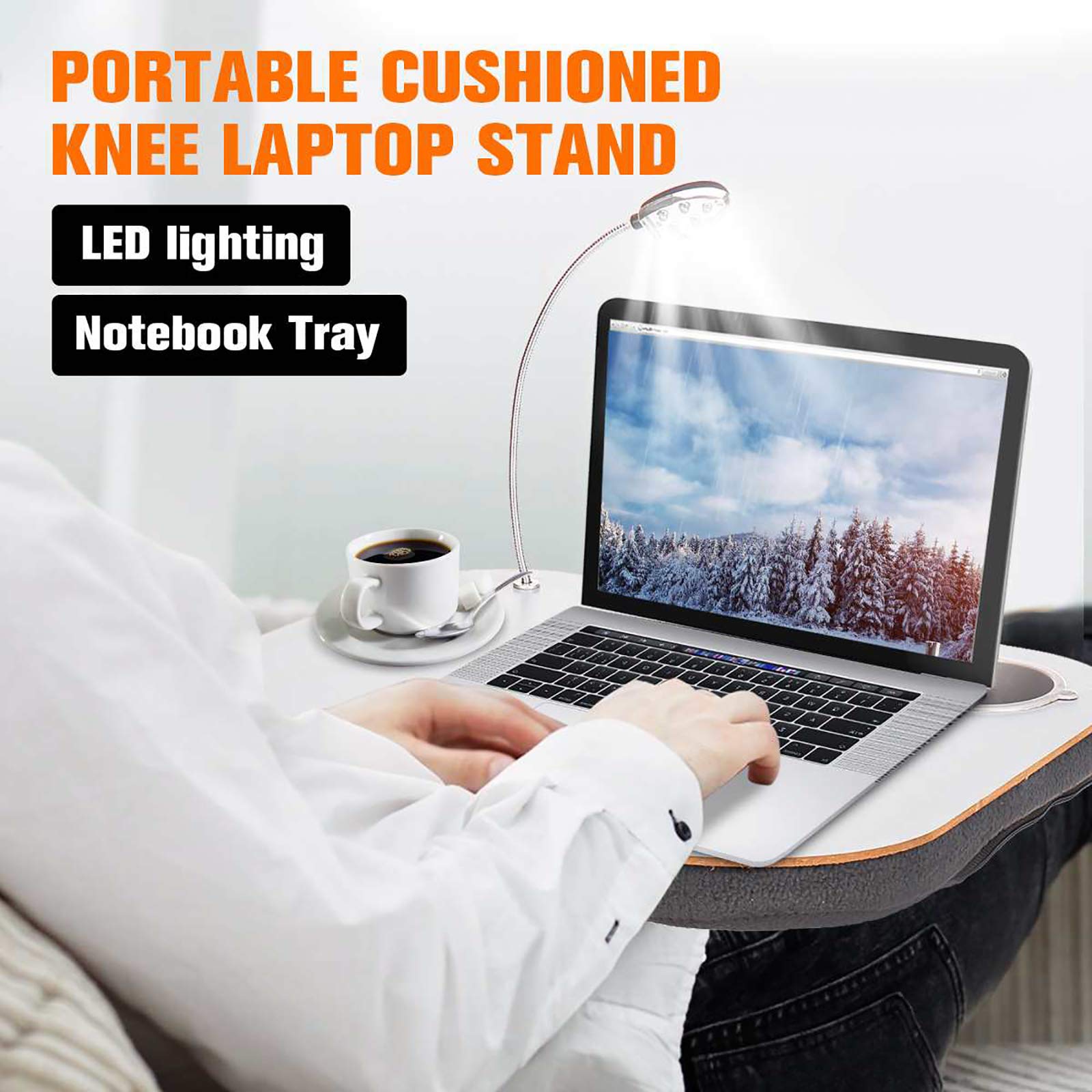 Oversized Velvet Lap Desk,Portable Home Office Laptop Stand,Couch Bed Table with LED Light & Cup Holder for Study Writing Reading Tv Tray-A 40x31cm(16x12inch)