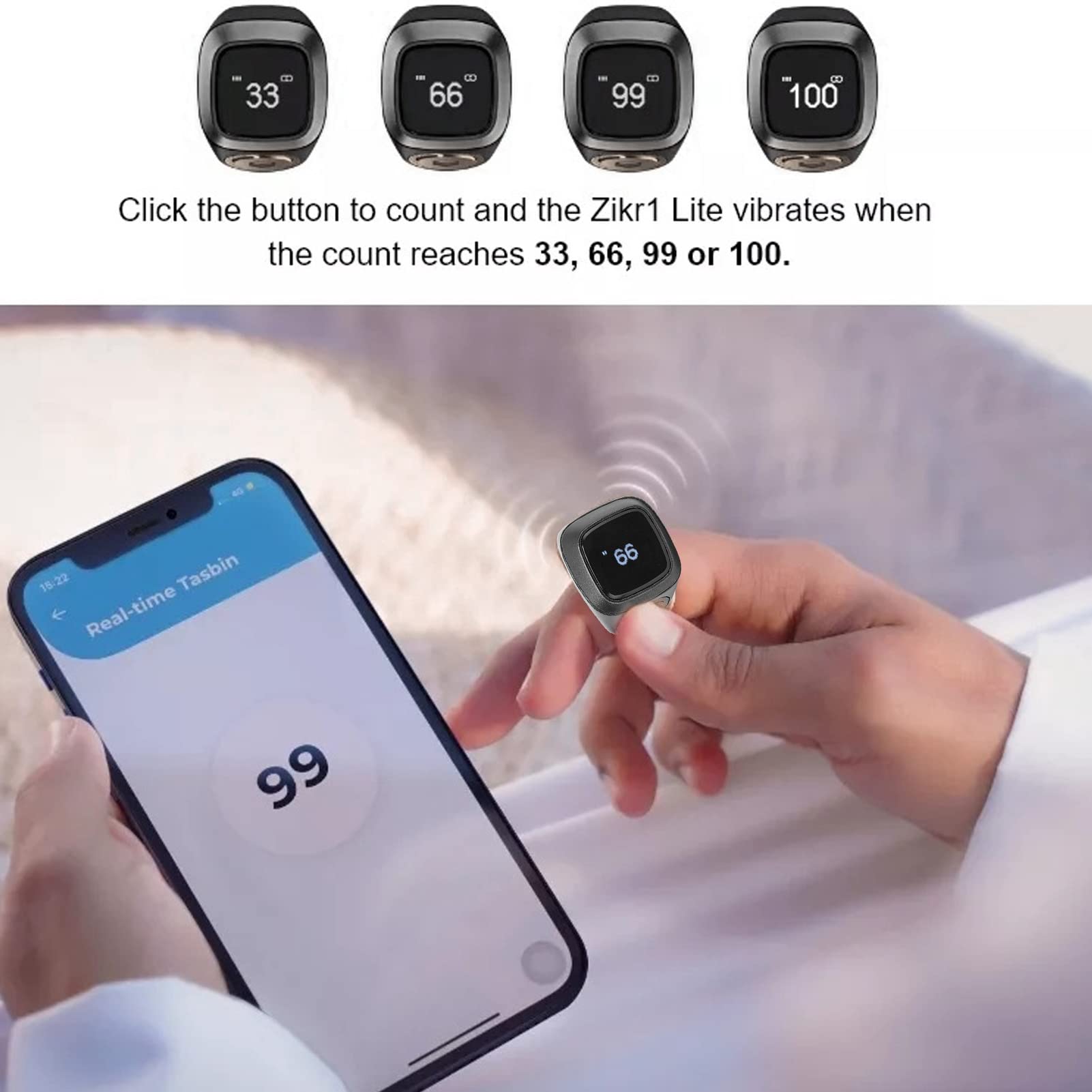 Rechargeable Finger Counters, Intelligent Electronic Finger Counter, Lap Counter Tally Clicker with 0.49in Screen, 22MM, Charging Case, for iOS for Android