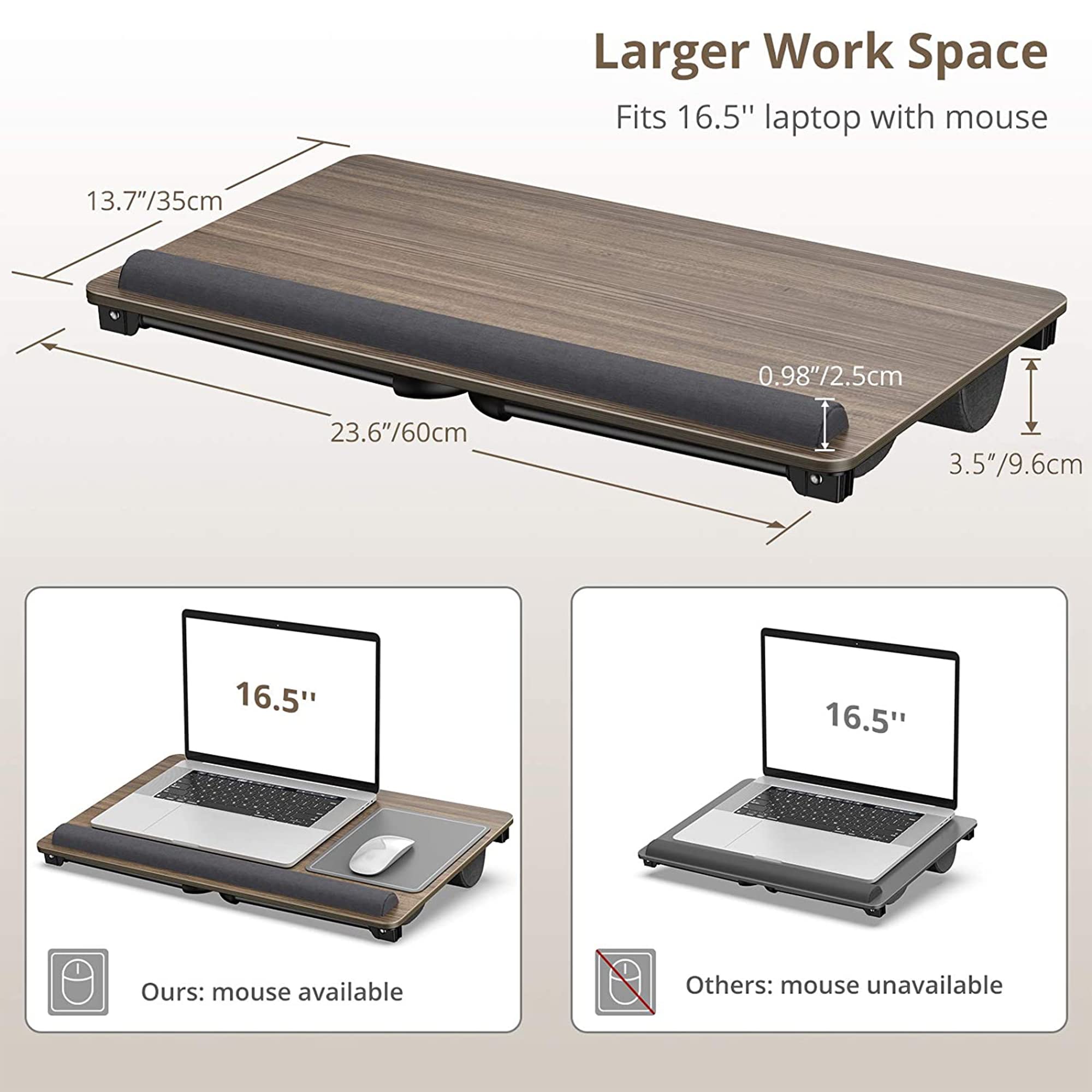 ATUMTEK 27” Extra Large Lap Desk Fits 17 inches Laptops, 2 in 1 Laptop Desk for Bed Couch Sofa, Laptop Lap Desk with Cushion and Folding Legs for Home Office Working, Writing