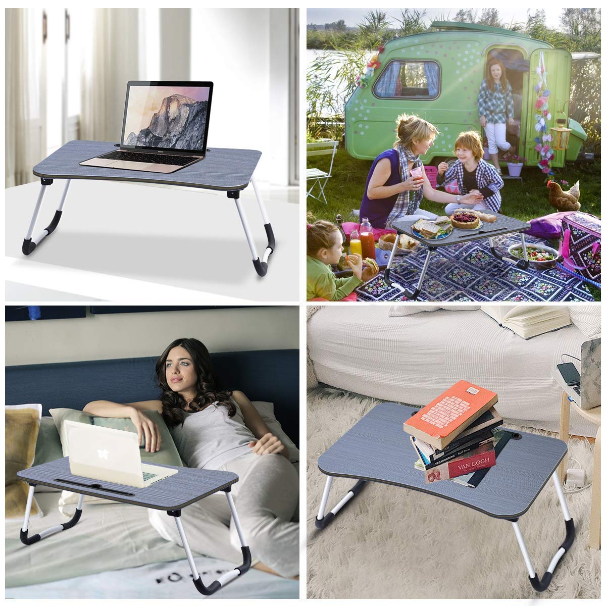 Widousy Laptop Bed Table, Breakfast Tray with Foldable legs, Portable Lap Standing Desk, Notebook Stand Reading Holder for Couch Sofa Floor Kids - Standard Size