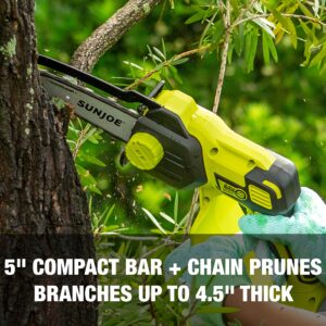 Sun Joe 24V Cordless Mini Chainsaw Bundle with Premium Oil and Battery