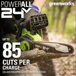 Greenworks 24V 12" Brushless Cordless Compact Chainsaw (Great For Storm Clean-Up, Pruning, and Firewood / 125+ Compatible Tools), 4.0Ah Battery and Charger Included