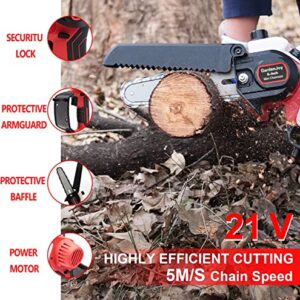 Mini Chainsaw 6-Inch Battery Powered - GardenJoy Cordless Power Handheld Chainsaw with 2 Batteries and Fast Charger, 21V Portable Small Electric Chain Saws for Tree Trimming Wood Cutting