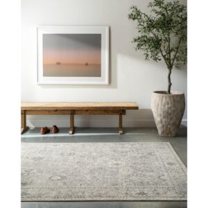 becki owens x surya davina damask area rug , 9'2" x 12', light grey