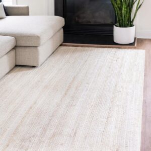 The Knitted Co. 100% Jute Area Rug 9x12 Feet Approx- Braided Design Hand Woven Dyed Off-White Natural Fibers Carpet - Home Decor for Living Room Hallways (9' x 12', Off-White)