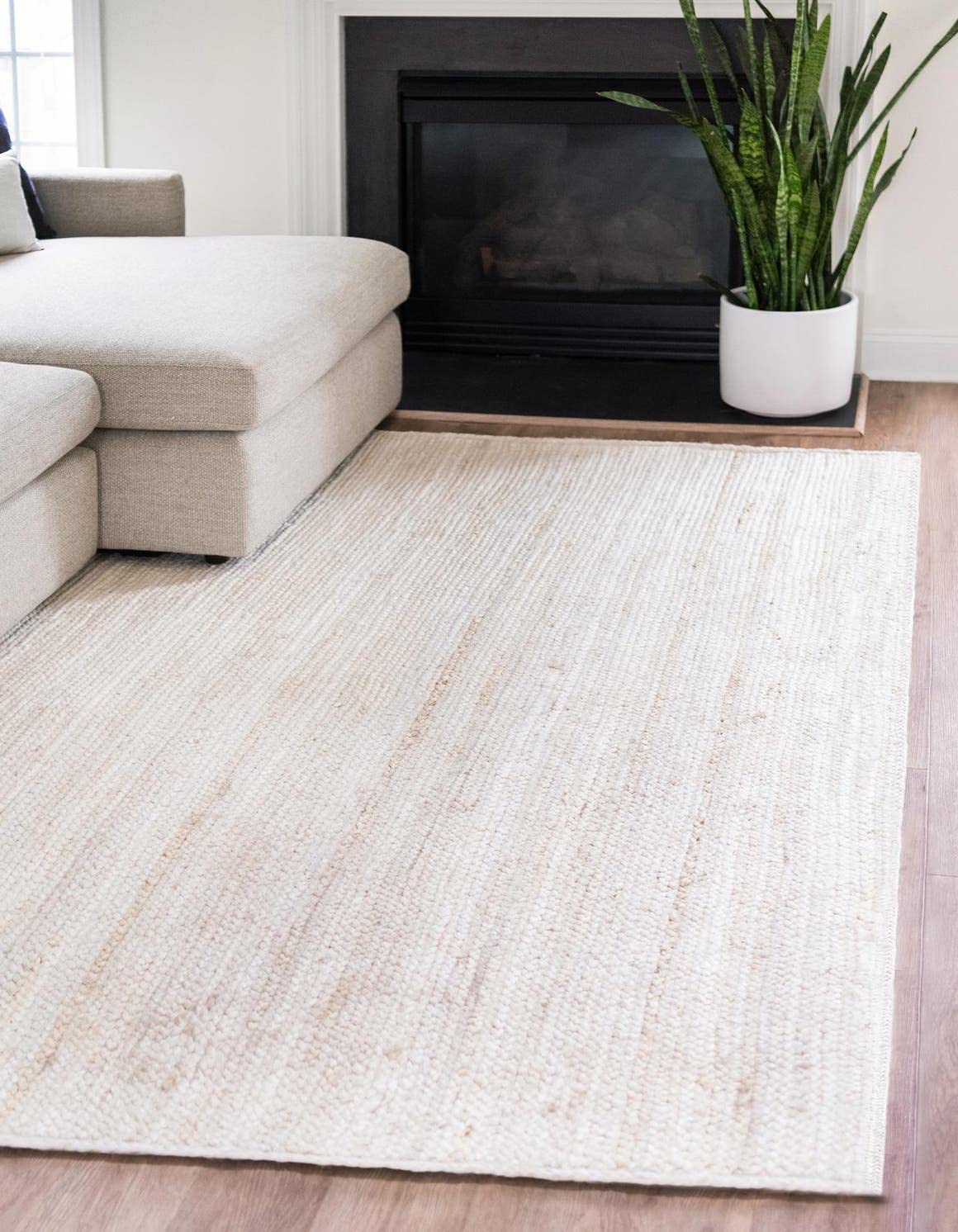 The Knitted Co. 100% Jute Area Rug 9x12 Feet Approx- Braided Design Hand Woven Dyed Off-White Natural Fibers Carpet - Home Decor for Living Room Hallways (9' x 12', Off-White)